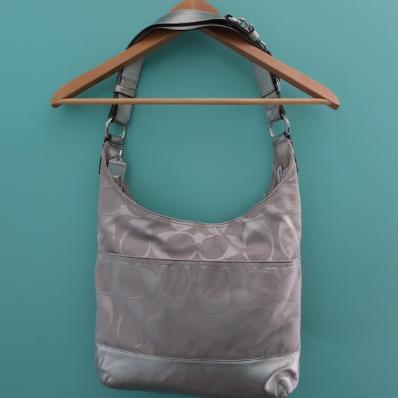 Coach | Bags | Coach Silver Cc Pattern Wpurple Lining Bag | Poshmark